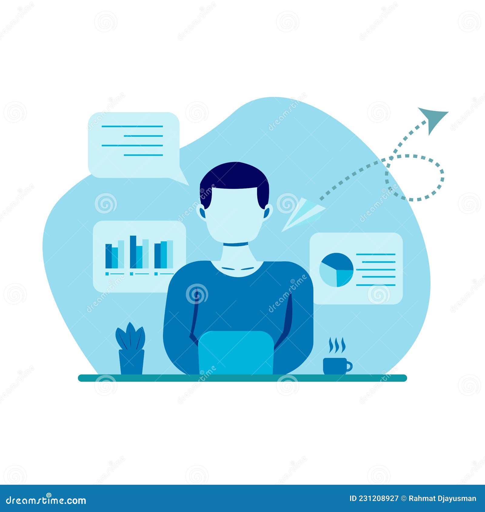 Man working at a computer stock vector. Illustration of people - 231208927