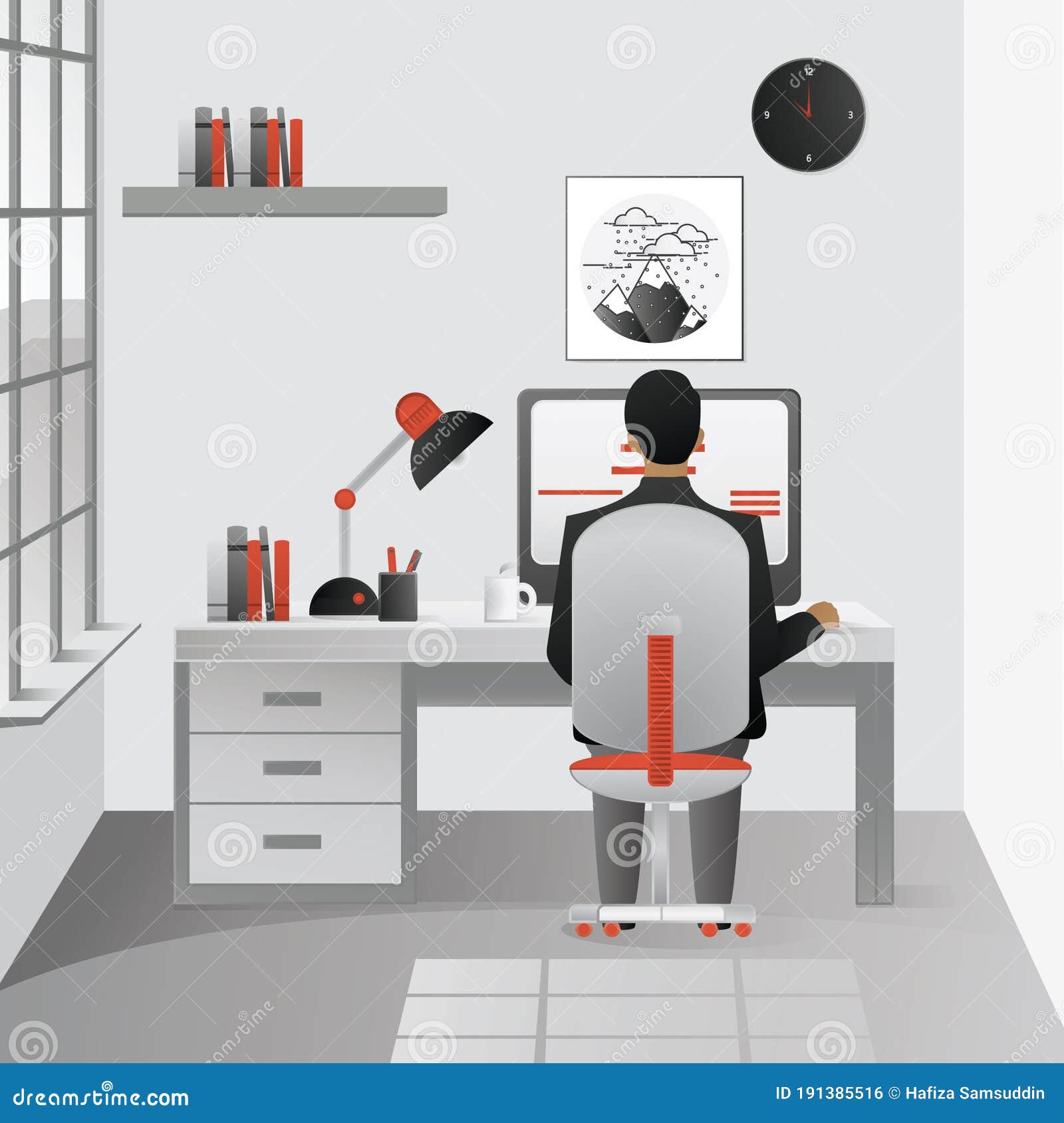 Man Working on Computer. Vector Illustration Decorative Design Stock ...