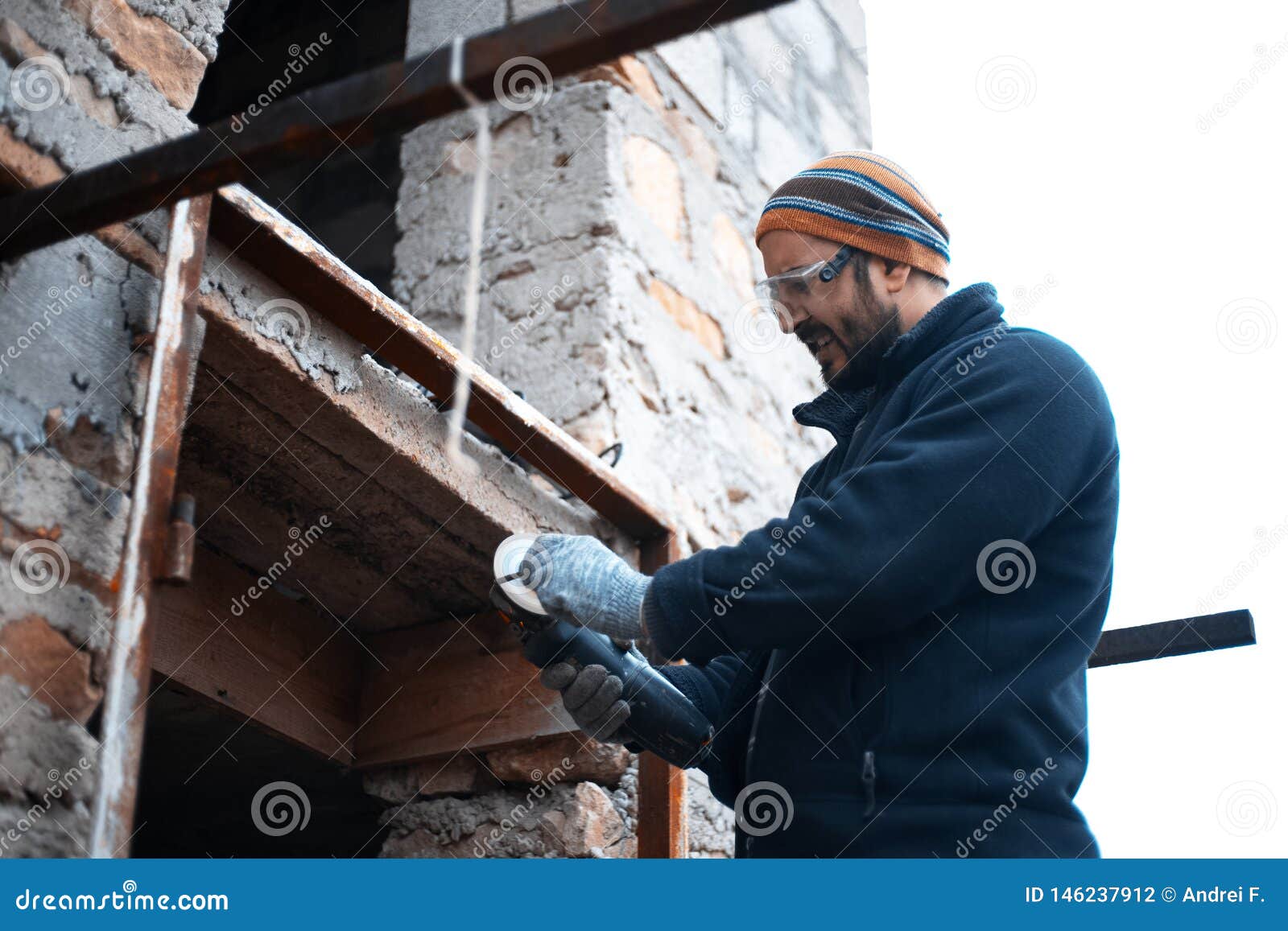 Man Working at the Construct Building Stock Photo - Image of hard ...