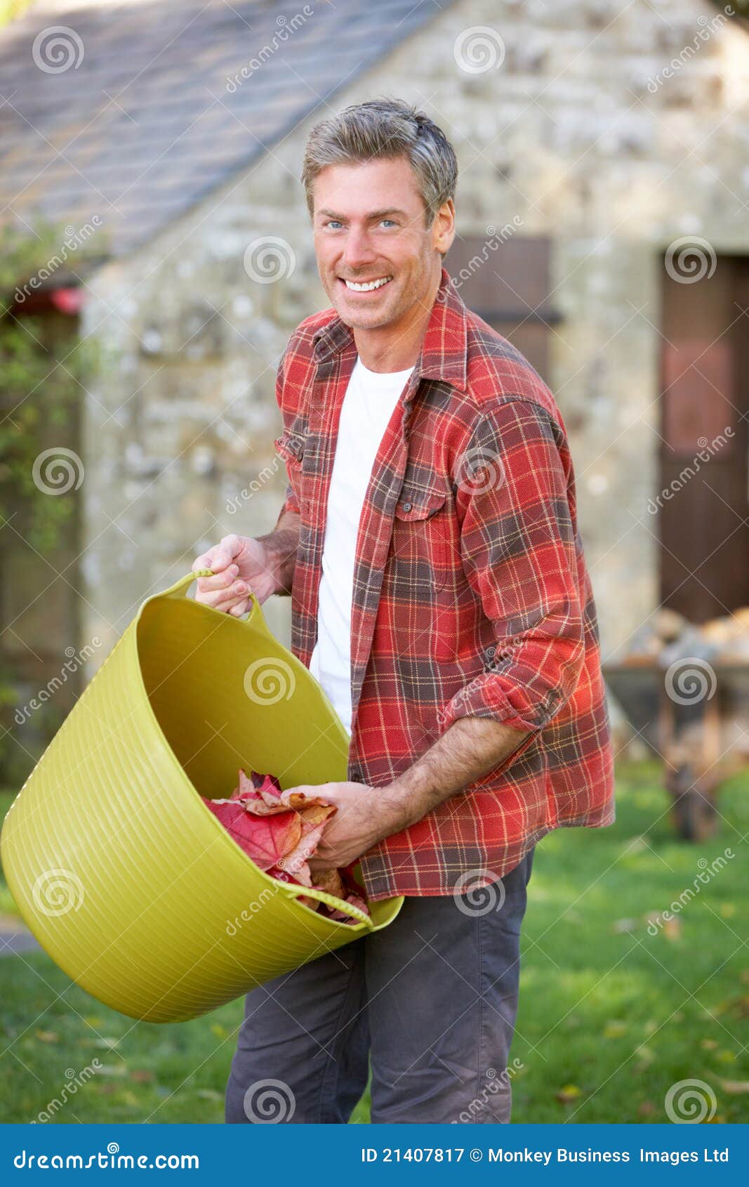Man Working in Country Garden Stock Image - Image of leaves, forties ...