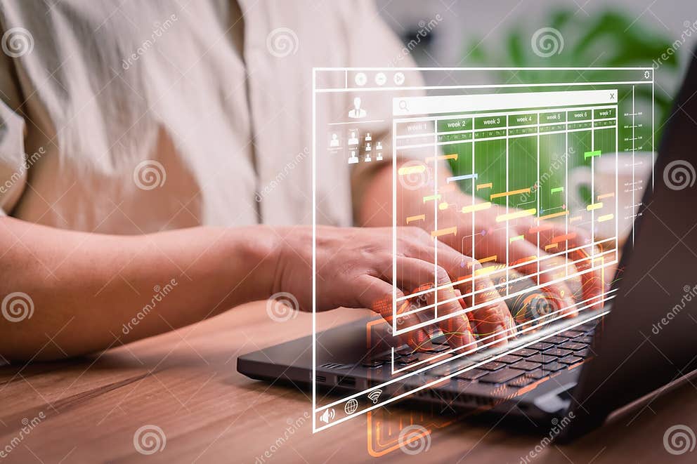 Man Working Data Analytics with Computer in Business Management System ...