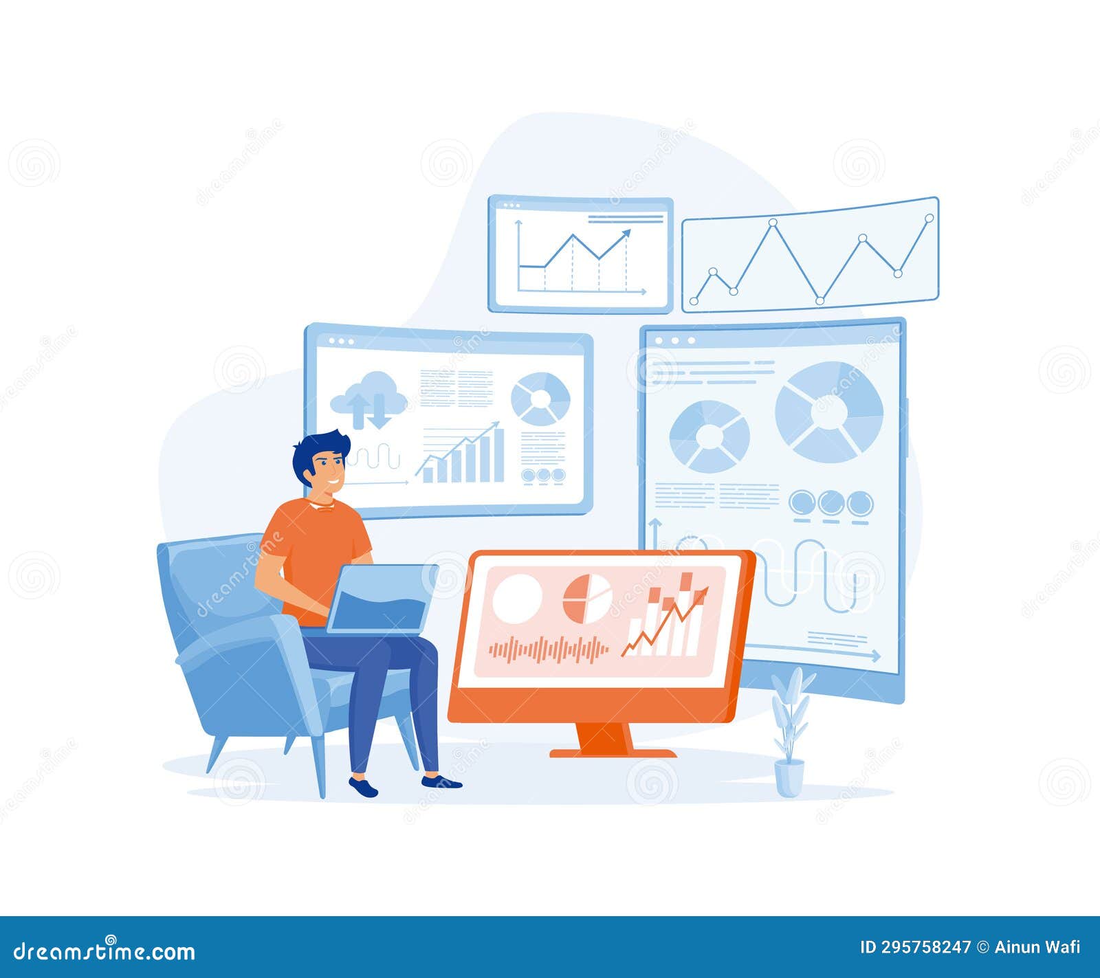 Man Working In Data Center Room Hosting Server Computer Monitoring Information Database Stock