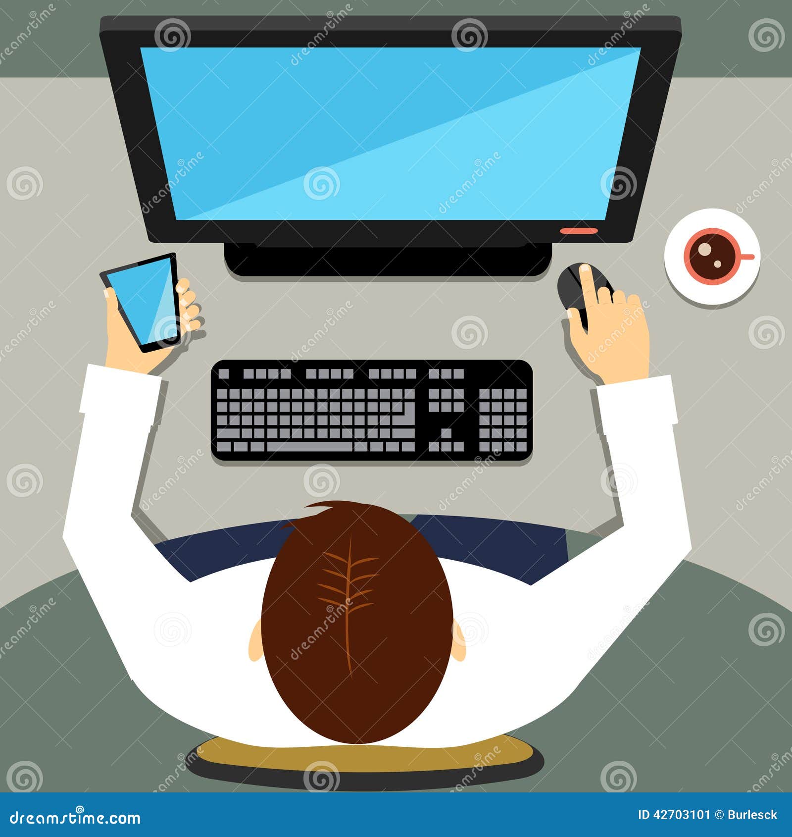 Man Working on Desktop Computer with Blank Screen Stock Vector ... Man Working on Desktop Computer with Blank Screen Stock Vector ...