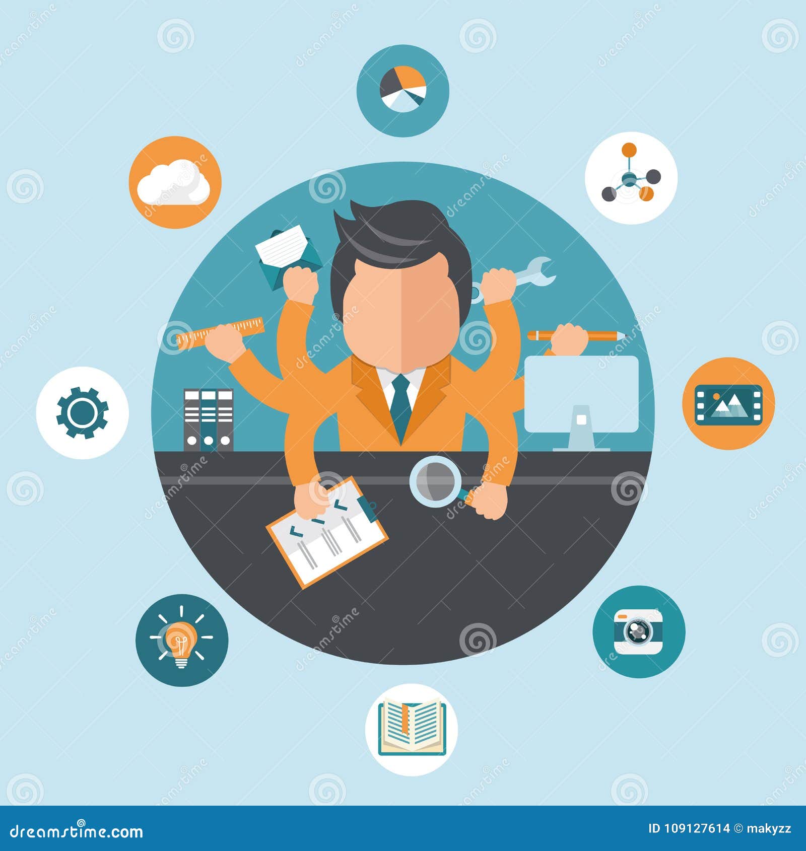 Man Working on Different Projects from His Office. Self Employment and ...