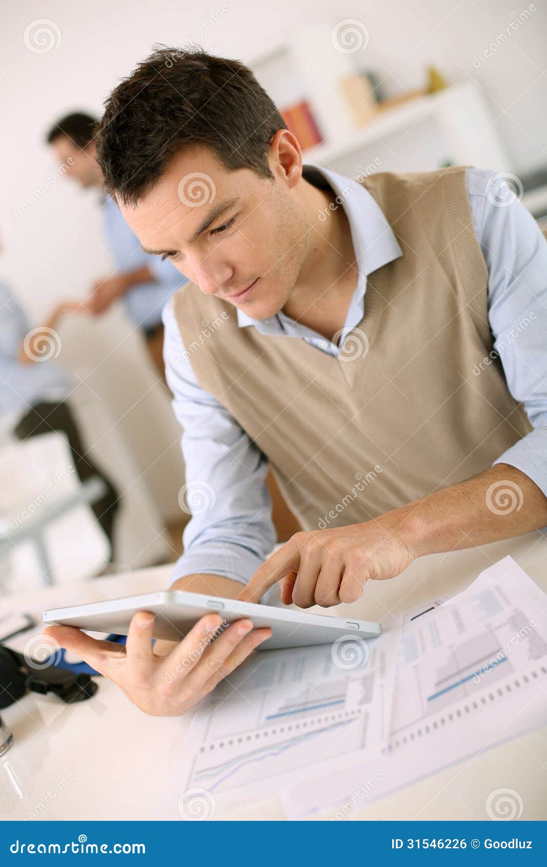 Man Working with Digital Tablet in Office Stock Photo - Image of ...