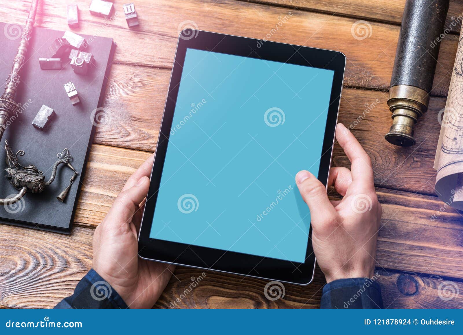 Man Working with a Digital Tablet PC. Closeup Stock Photo - Image of ...