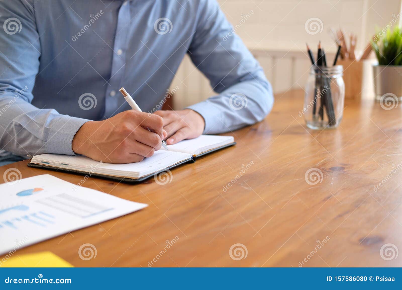 Man Working with Document. Businessman Writing Organizing Plan Stock ...