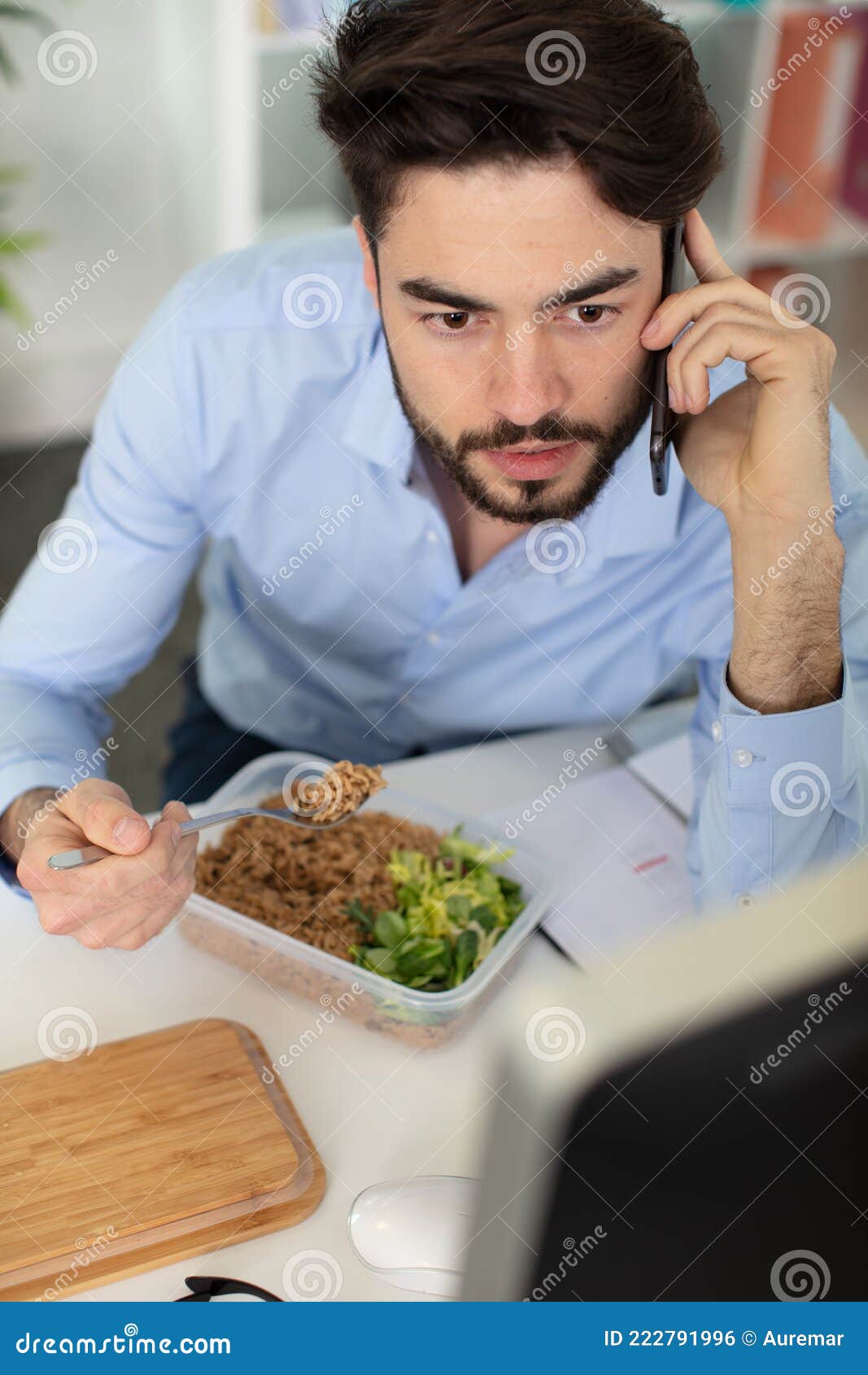 Man Working while Eating Lunch in Office Stock Photo - Image of ...