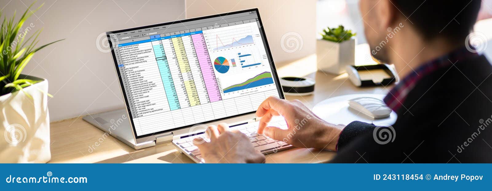 Man Working with Electronic Spreadsheet Reports Stock Photo - Image of ...