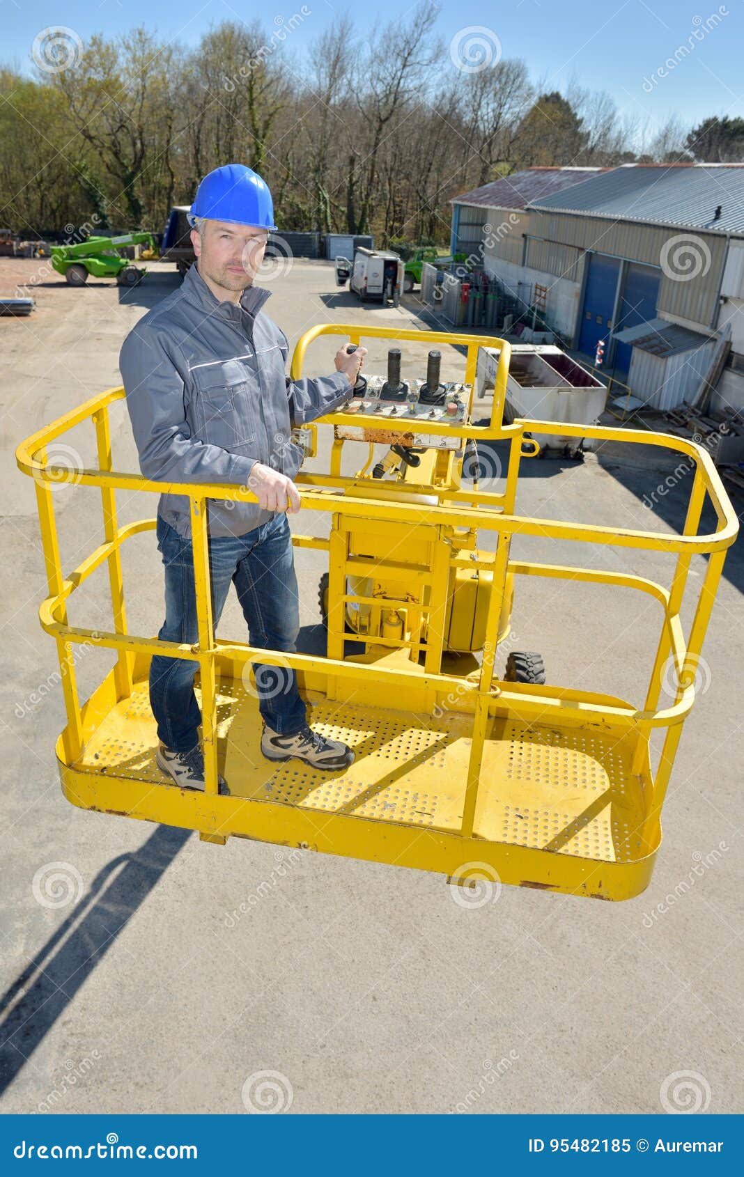Man Working in Elevating Platform Truck Stock Image - Image of basket ...