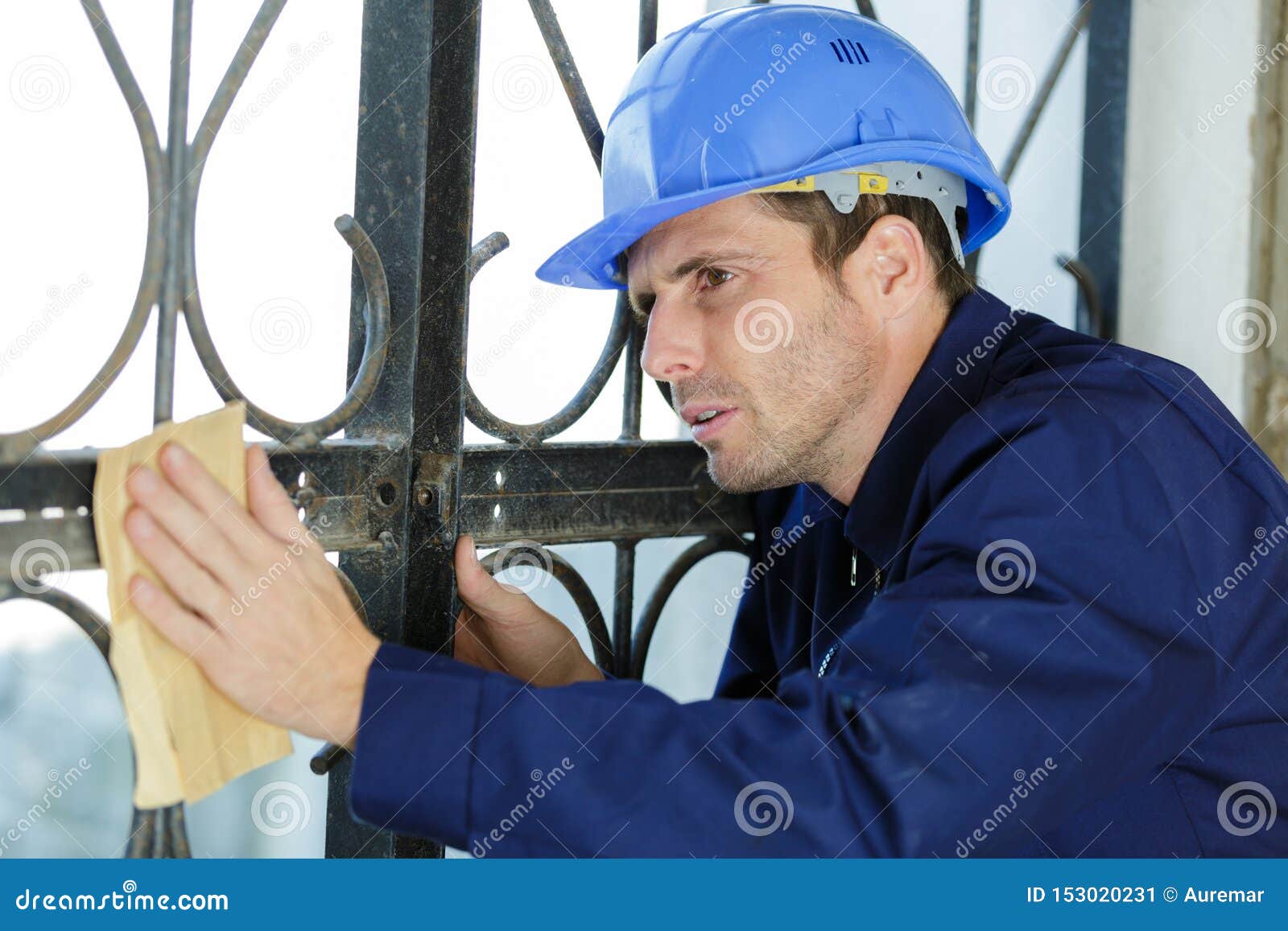 Man working on fence stock image. Image of repair, assembling - 153020231