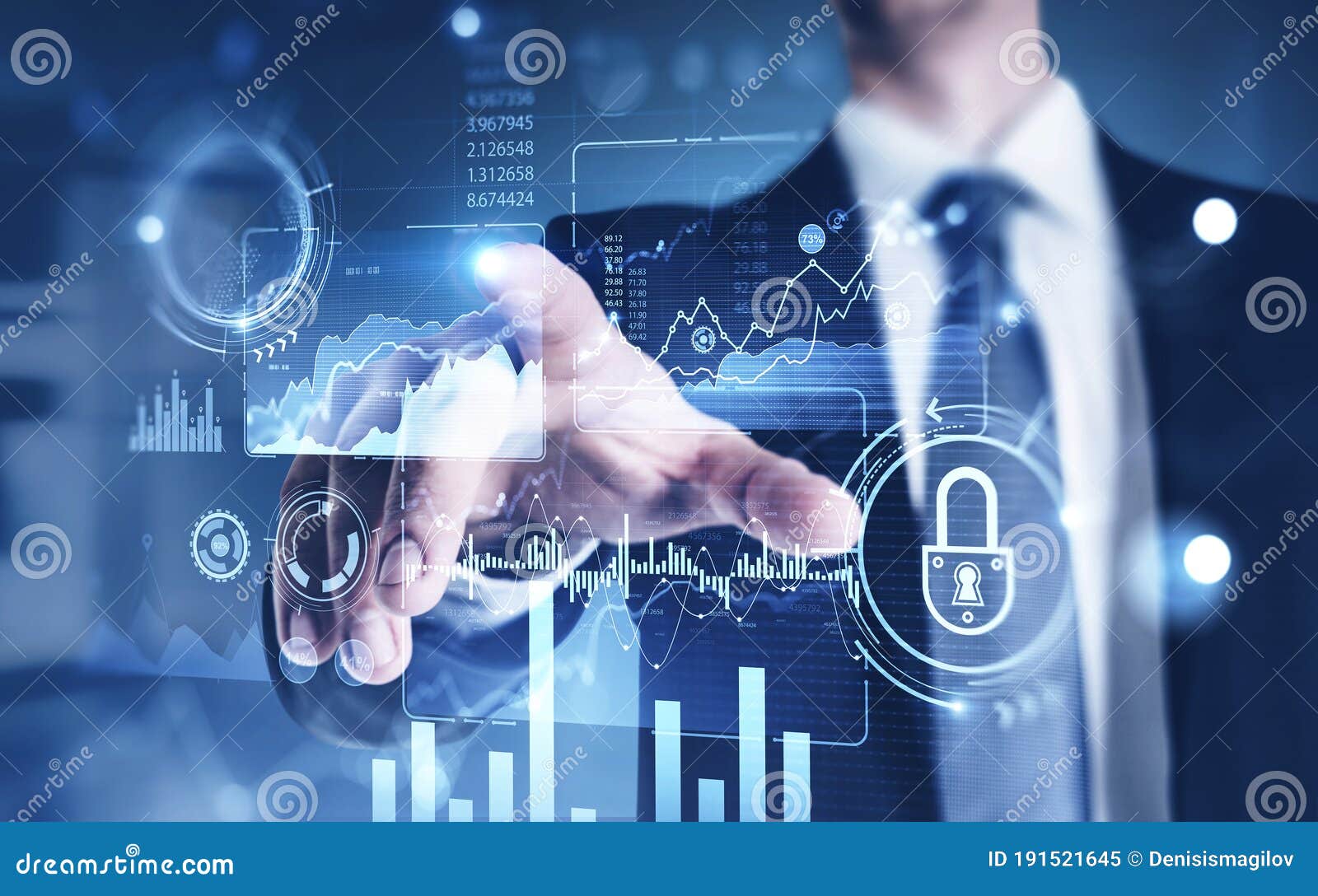 Man Working with Financial Interface in Office Stock Image - Image of ...