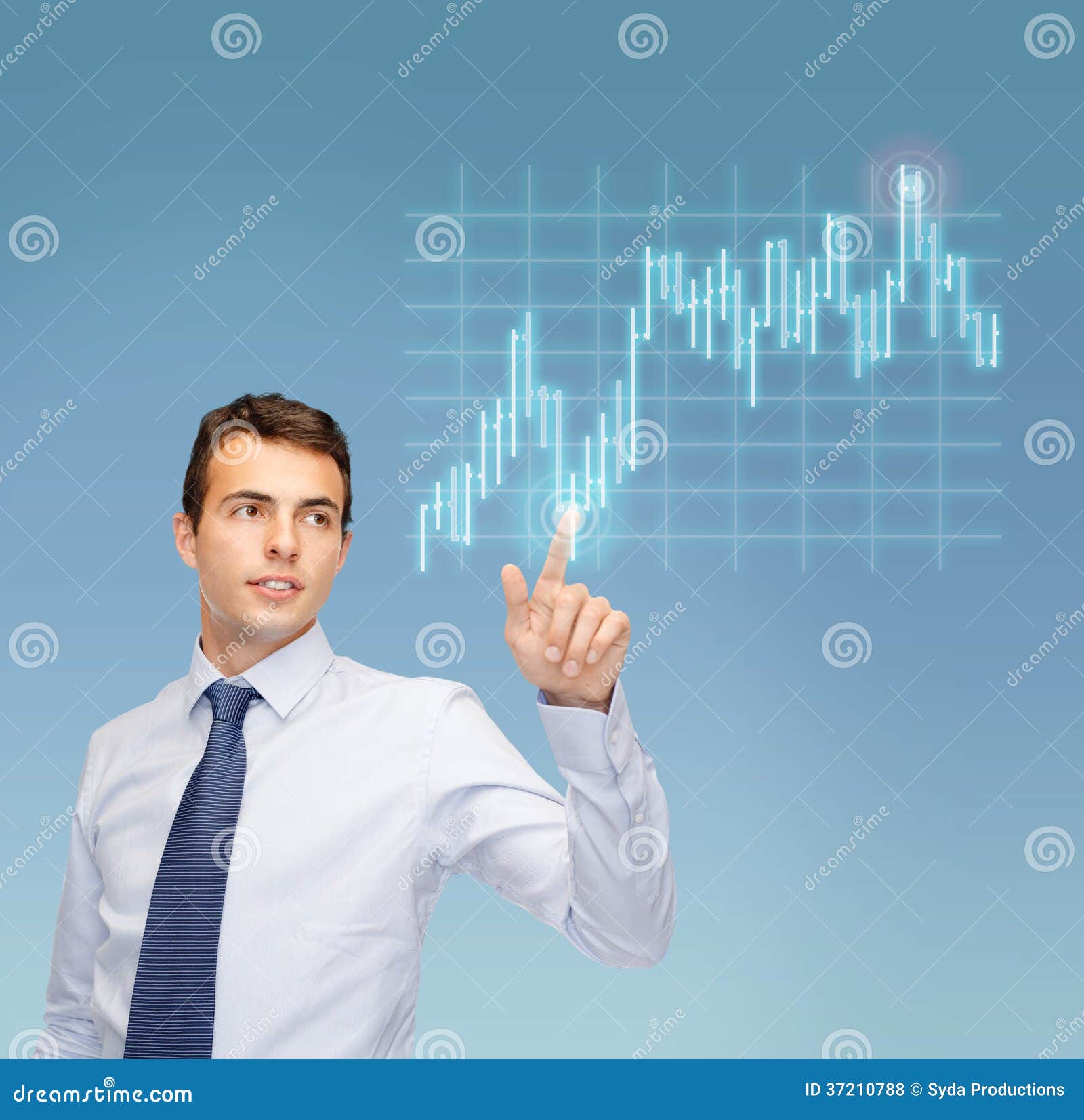 Man Working with Forex Chart on Virtual Screen Stock Photo - Image of ...
