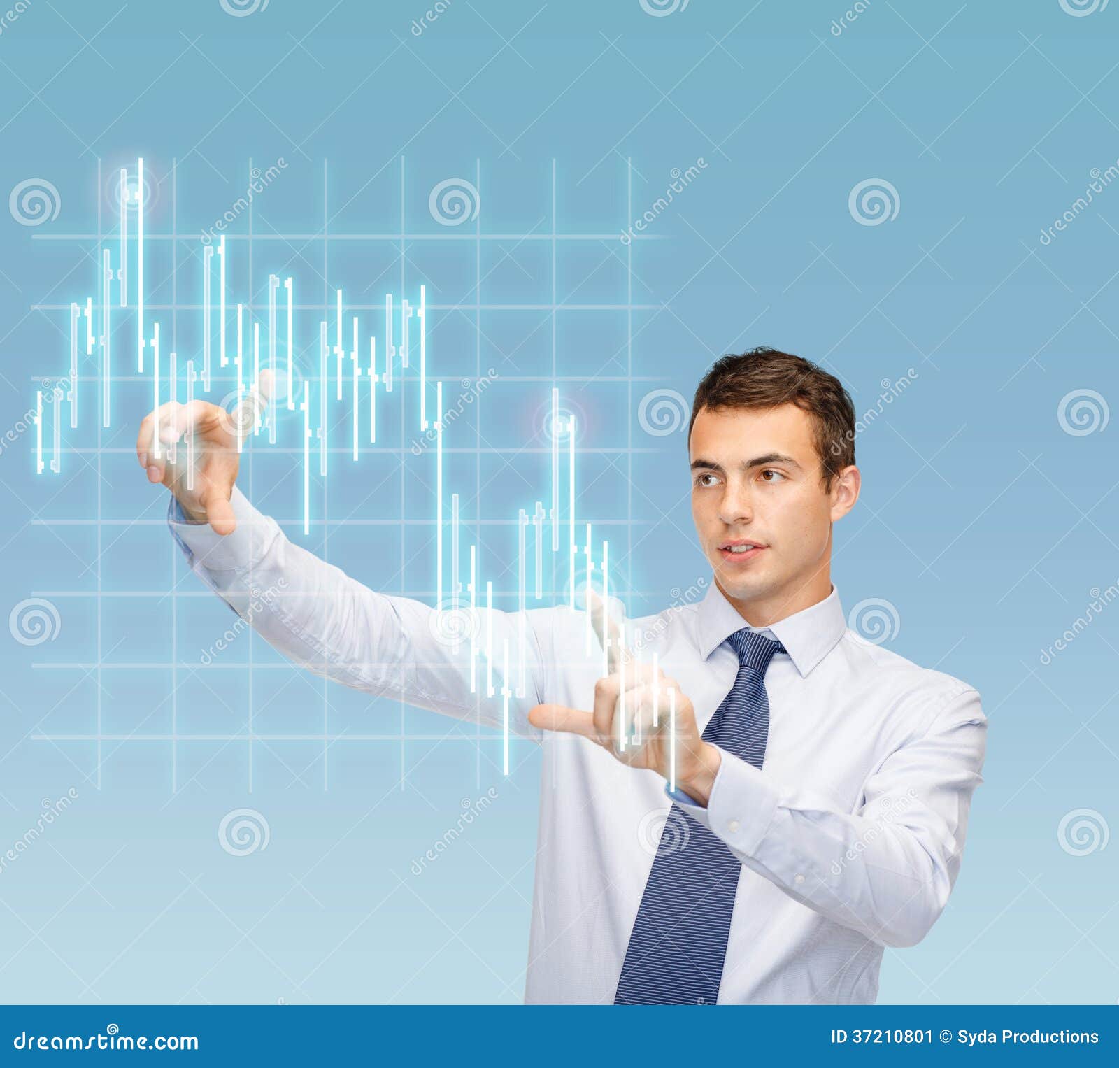 Man Working with Forex Chart on Virtual Screen Stock Image - Image of ...