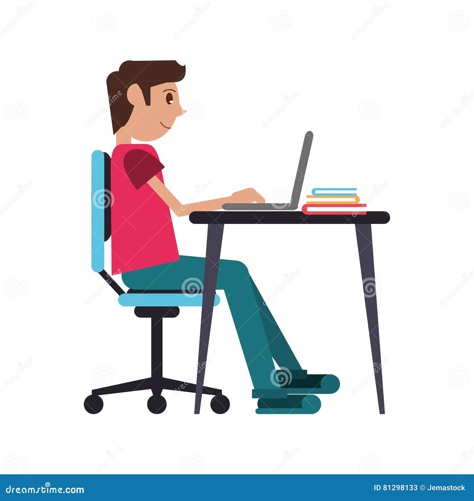 Man Working Front Computer with Pc Books Stock Vector - Illustration of ...
