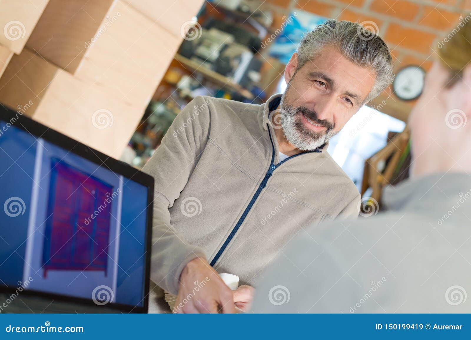 Man Working in Furniture in Store Stock Image - Image of materials ...