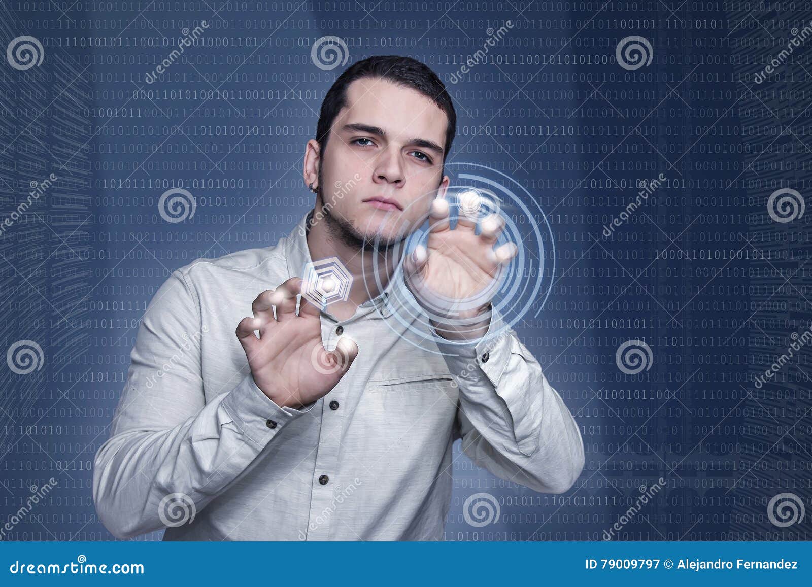 Man Working on Futuristic Technology Environment Stock Image - Image of ...