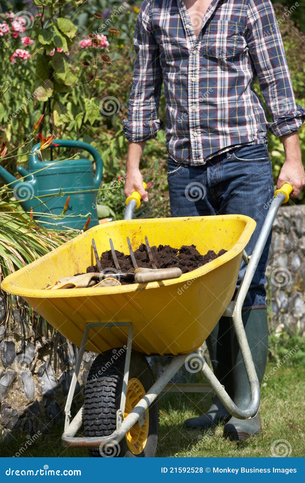 Man working in garden stock photo. Image of fork, outdoors - 21592528