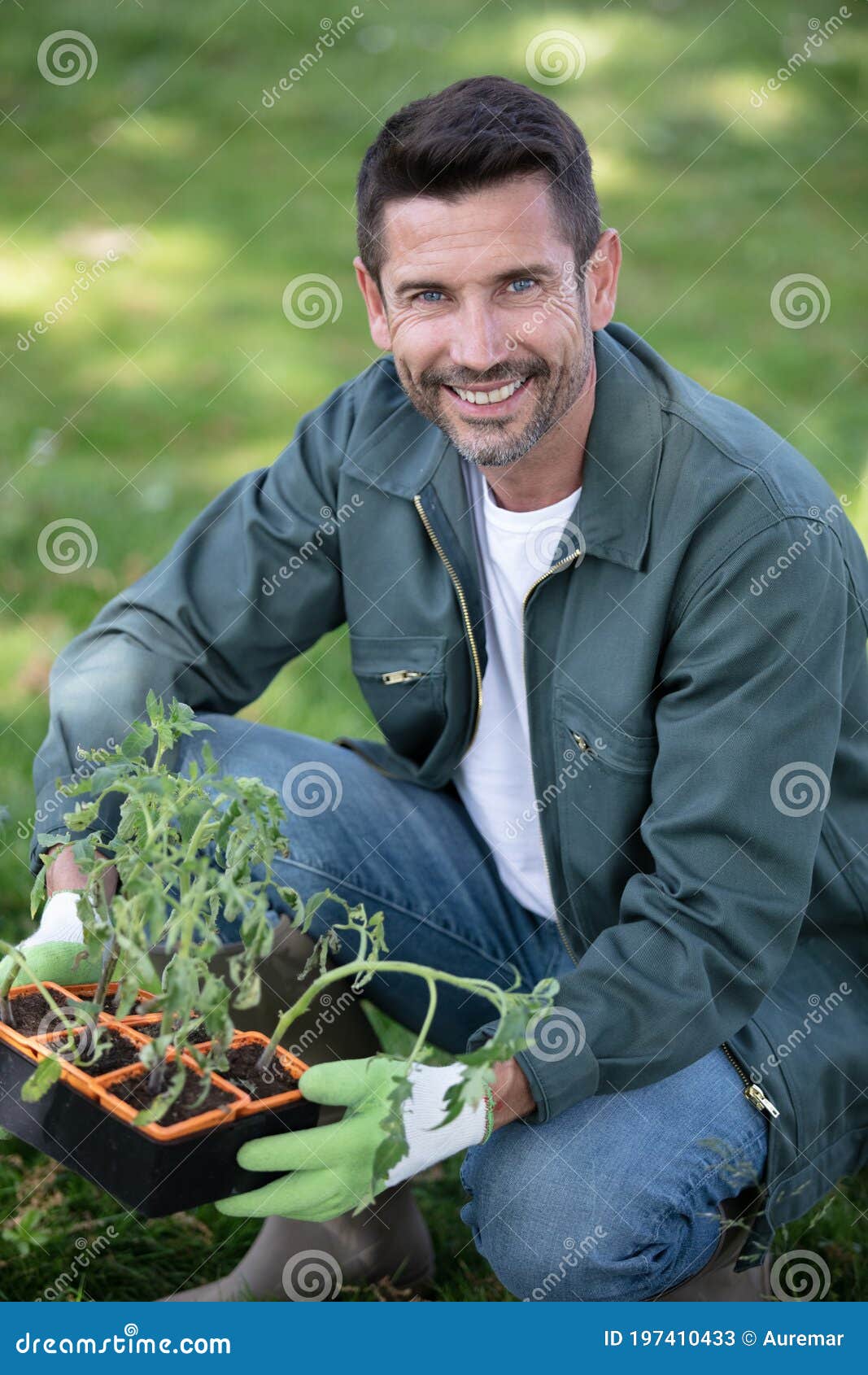 Man Working in Garden Center with Plants Stock Image - Image of green ...