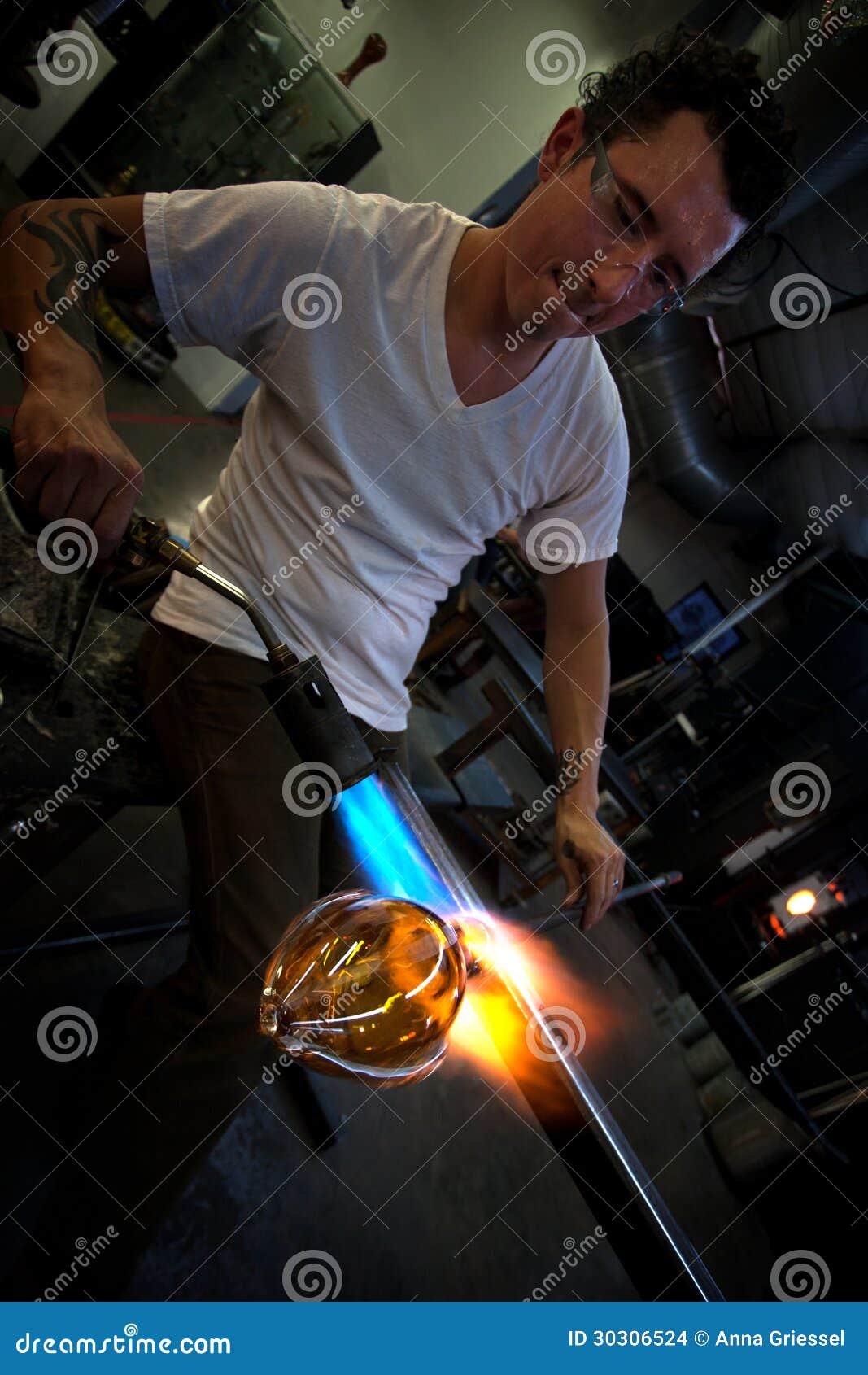 Man Forming Vase with Blowtorch Stock Photo - Image of male, glasses ...