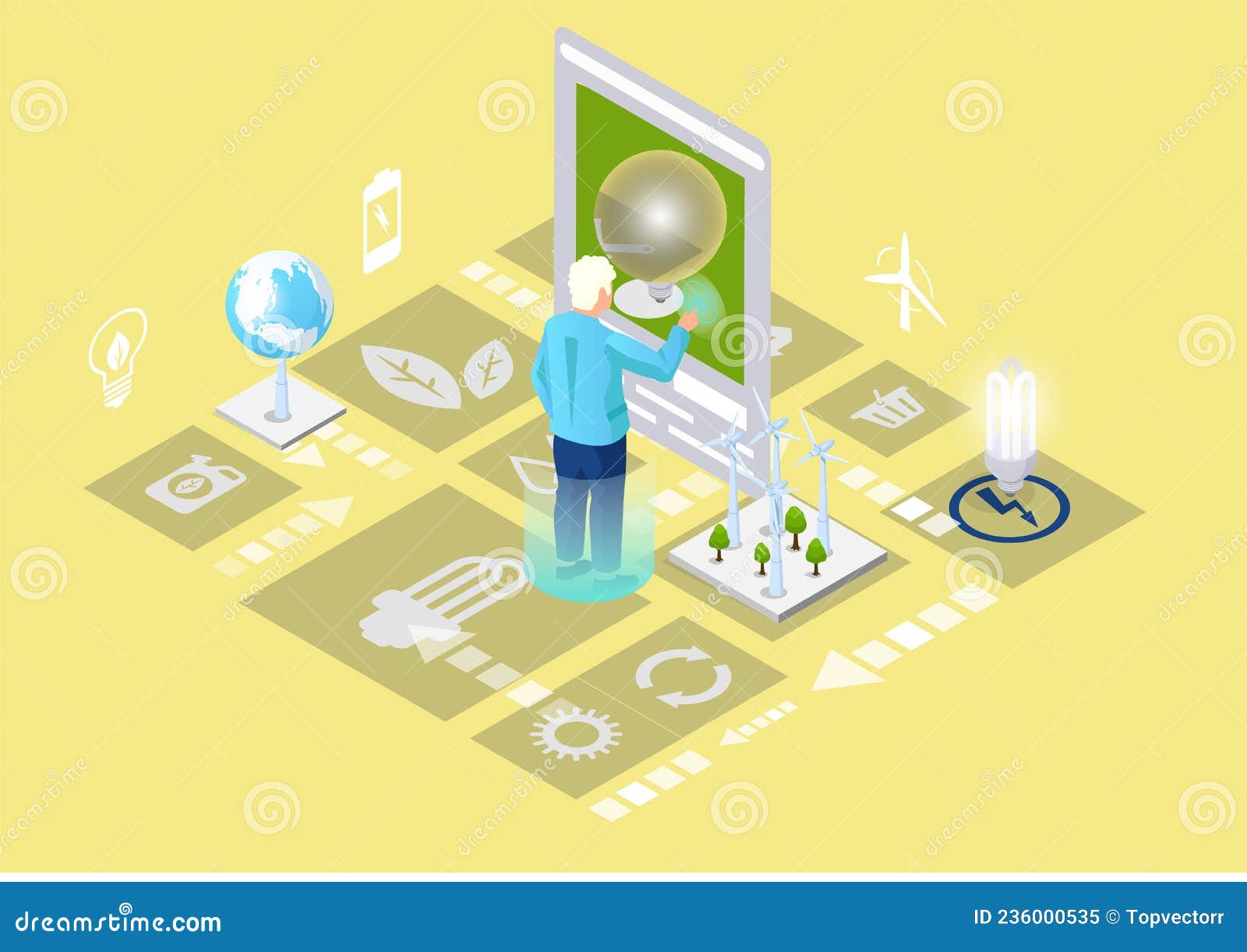 Man Working with Green Nature Friendly Technology. Integration of ...