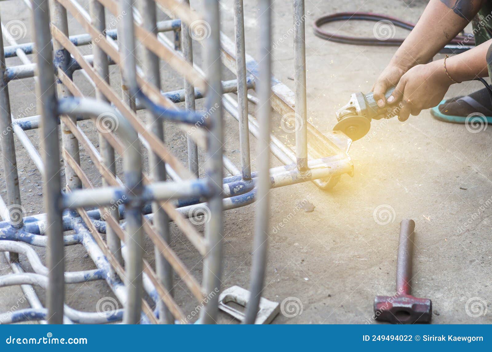 Asian Man Using Griding Machine with Steel Frame for Car Stock Photo ...