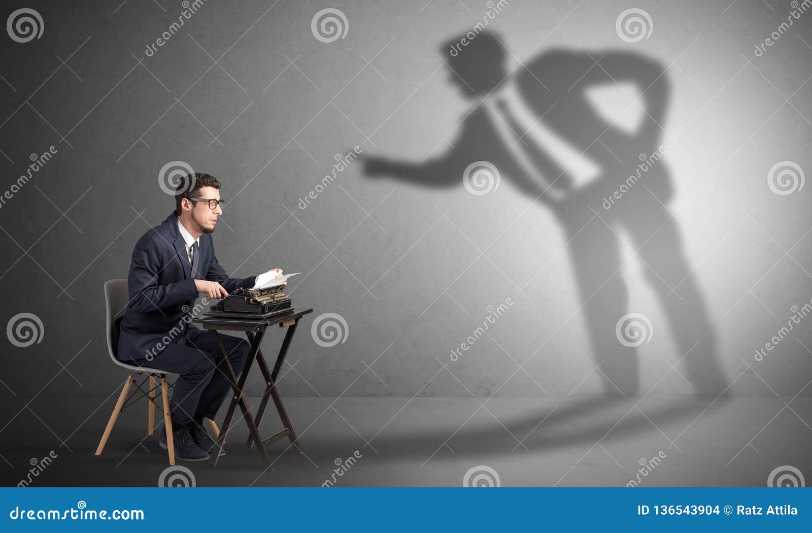 Man Working Hard and Shadow Arguing with Him Stock Photo - Image of ...