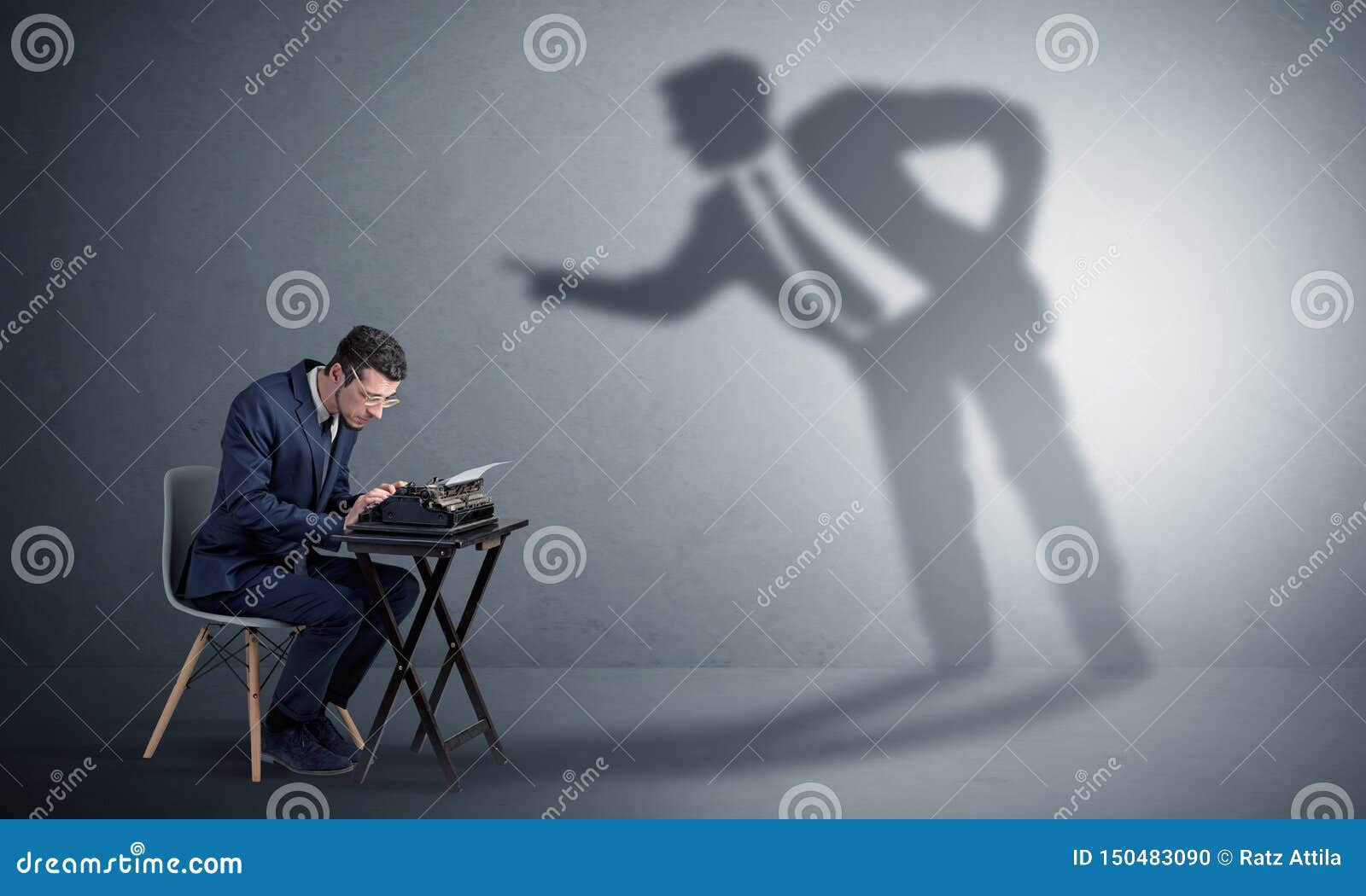 Man Working Hard and Shadow Arguing with Him Stock Photo - Image of ...