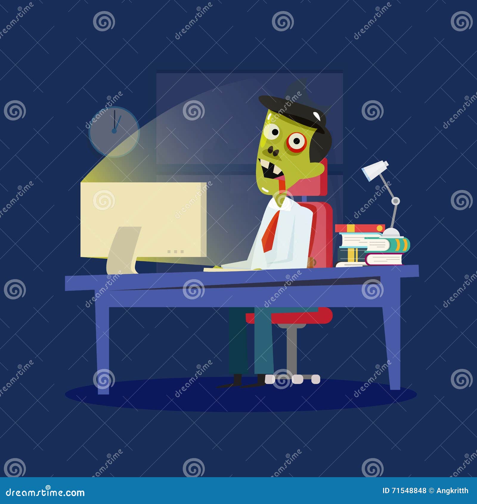 Zombie Office Worker Typing On A Computer Vector Cartoon ...