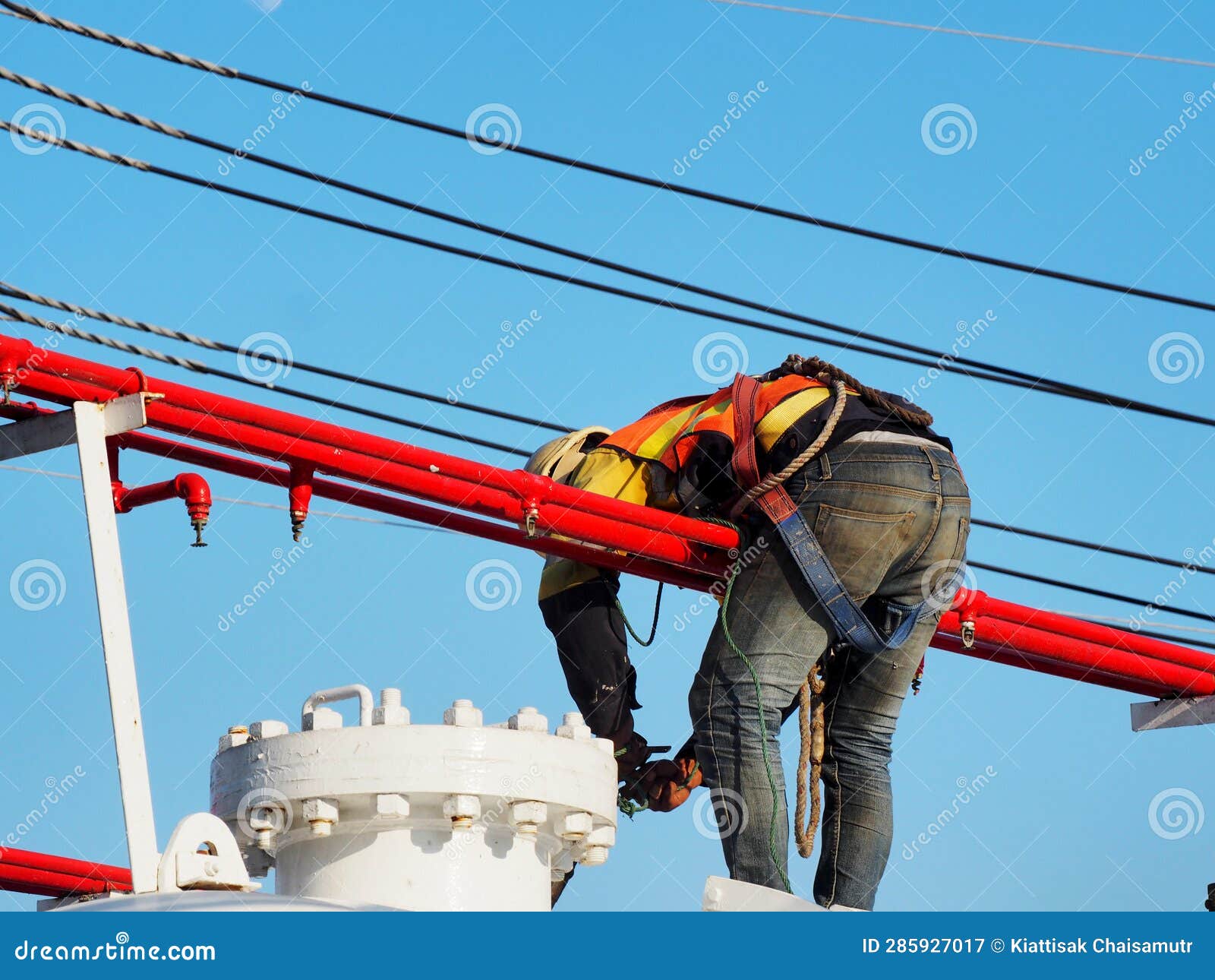 Man Working on the Working at Height Stock Image - Image of male ...