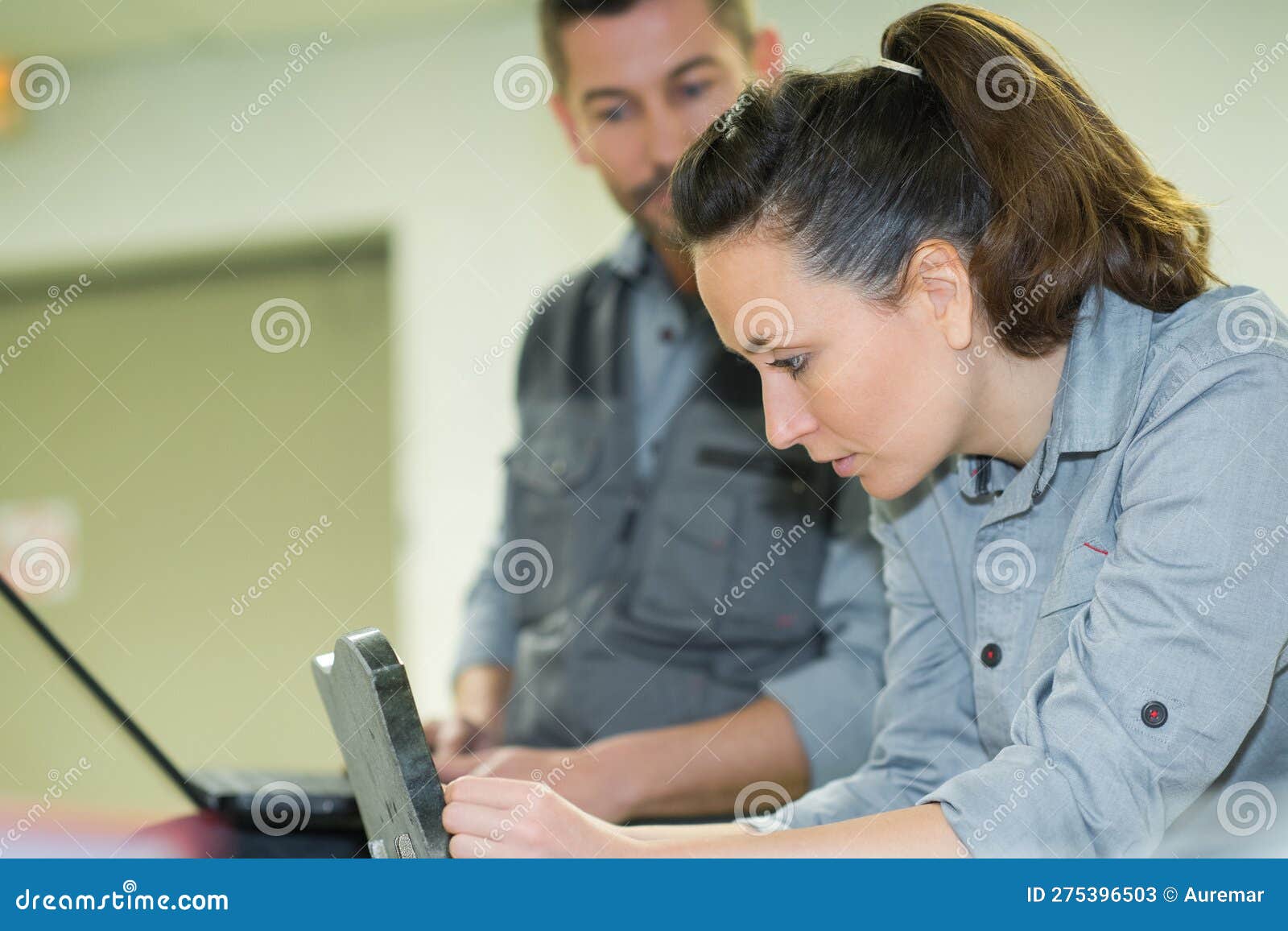 Man Working with Co-worker at Work Stock Image - Image of technology ...