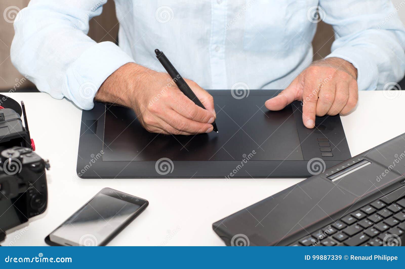 Man Working on His Graphics Tablet, Close Up of Hands Stock Image ...