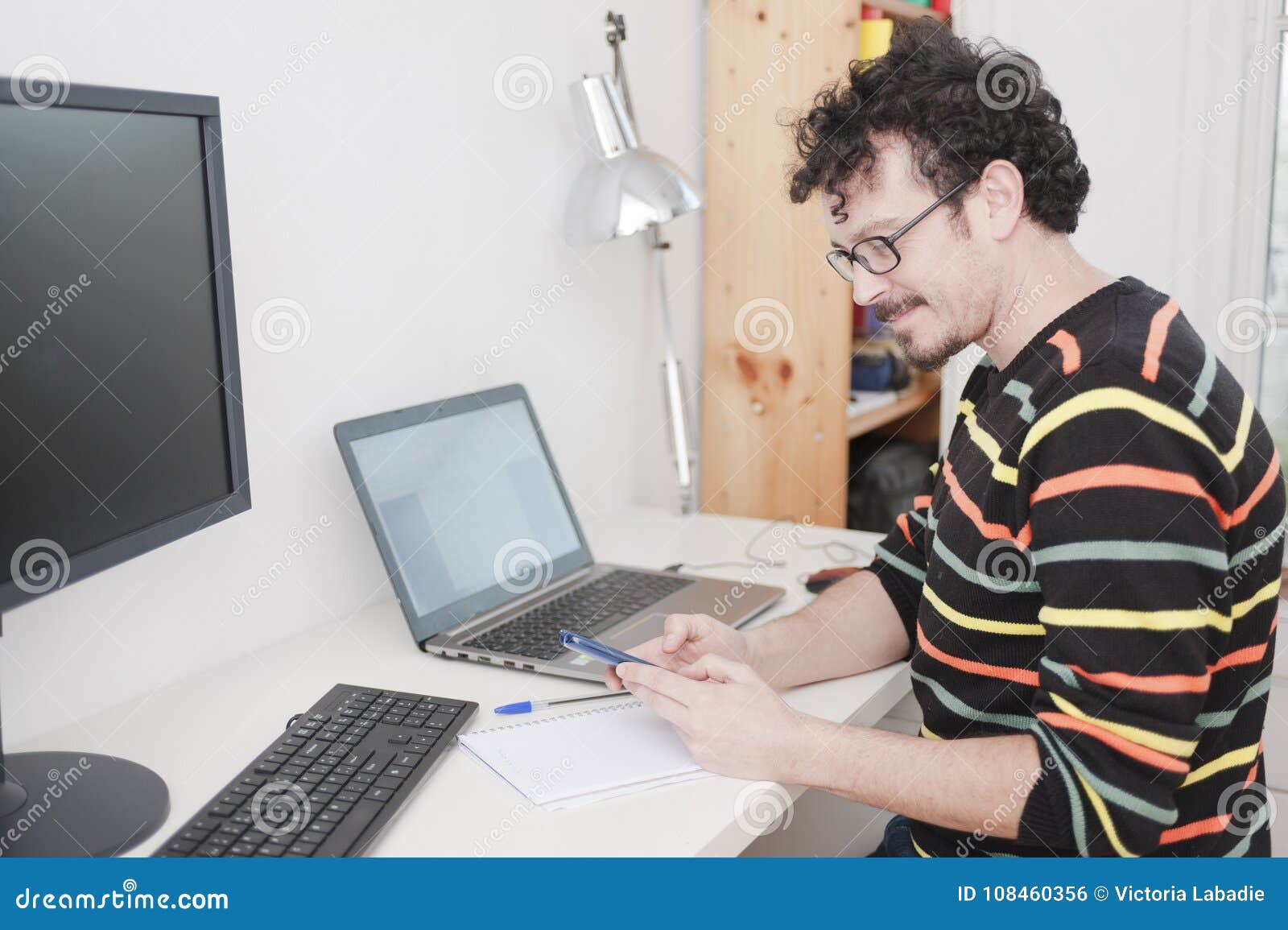 Man Working on a Home Studio Stock Photo - Image of business, freelance ...