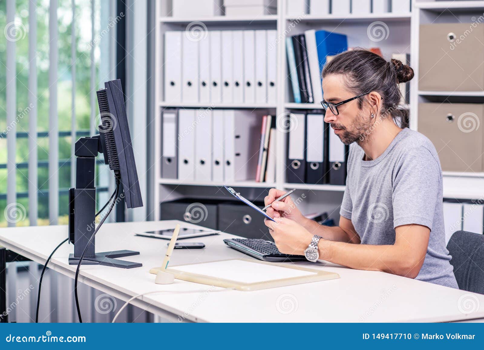 Man is Working in His Office Stock Photo - Image of business, graphics ...