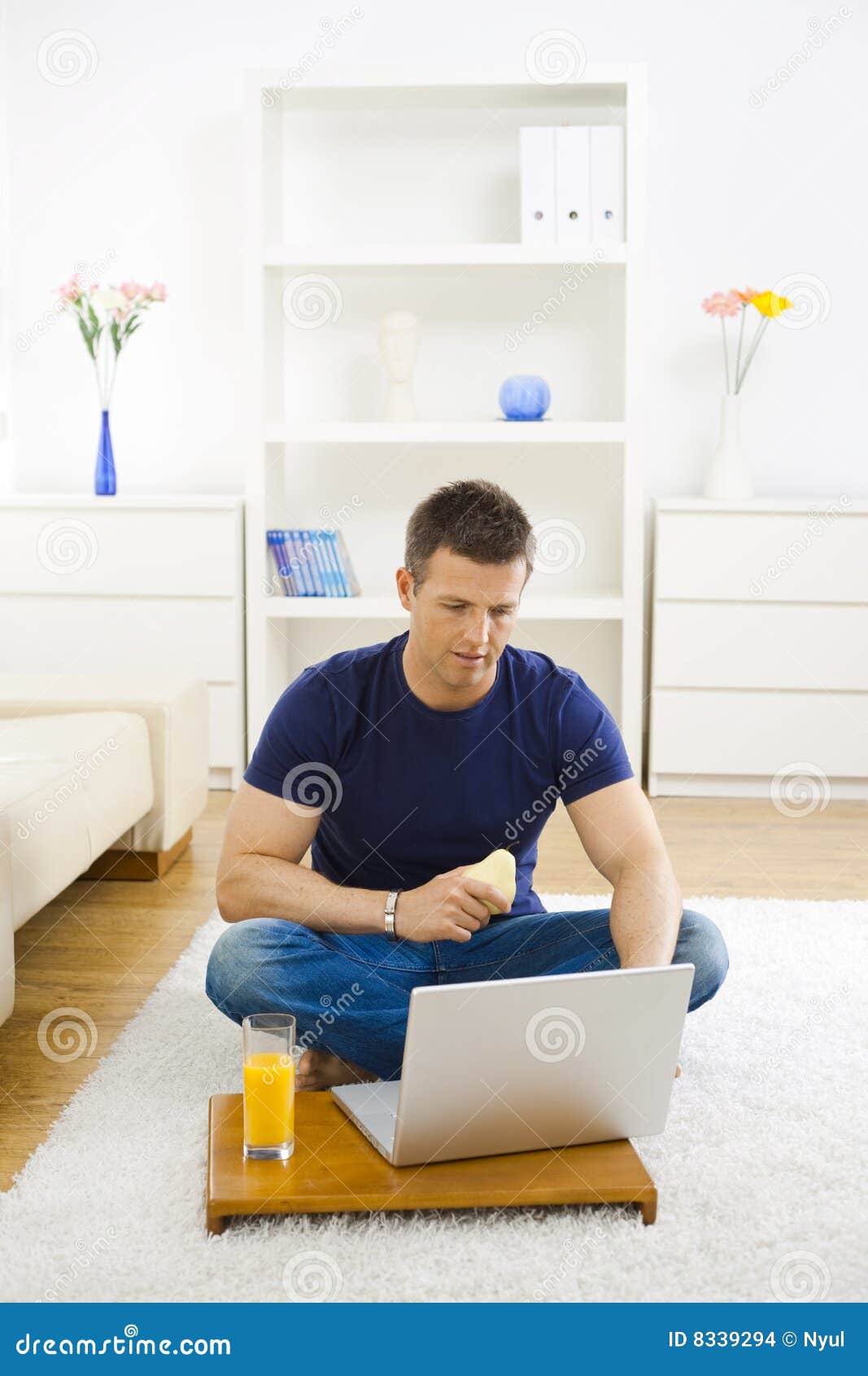 Man working at home stock photo. Image of apartment, floor - 8339294