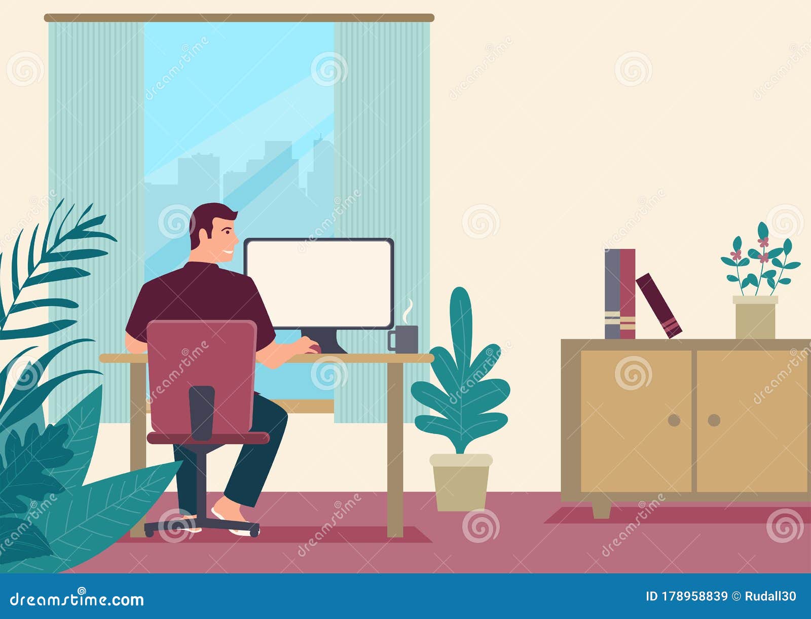 Man working at home stock vector. Illustration of internet - 178958839