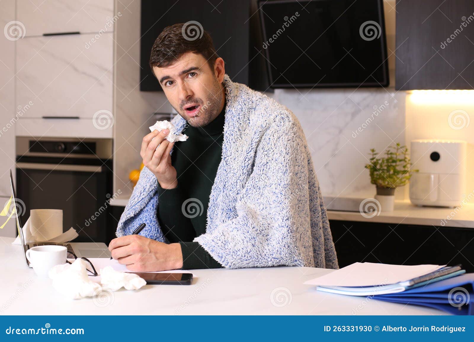 Man Working from Home with a Cold Stock Photo - Image of fever, allergy ...