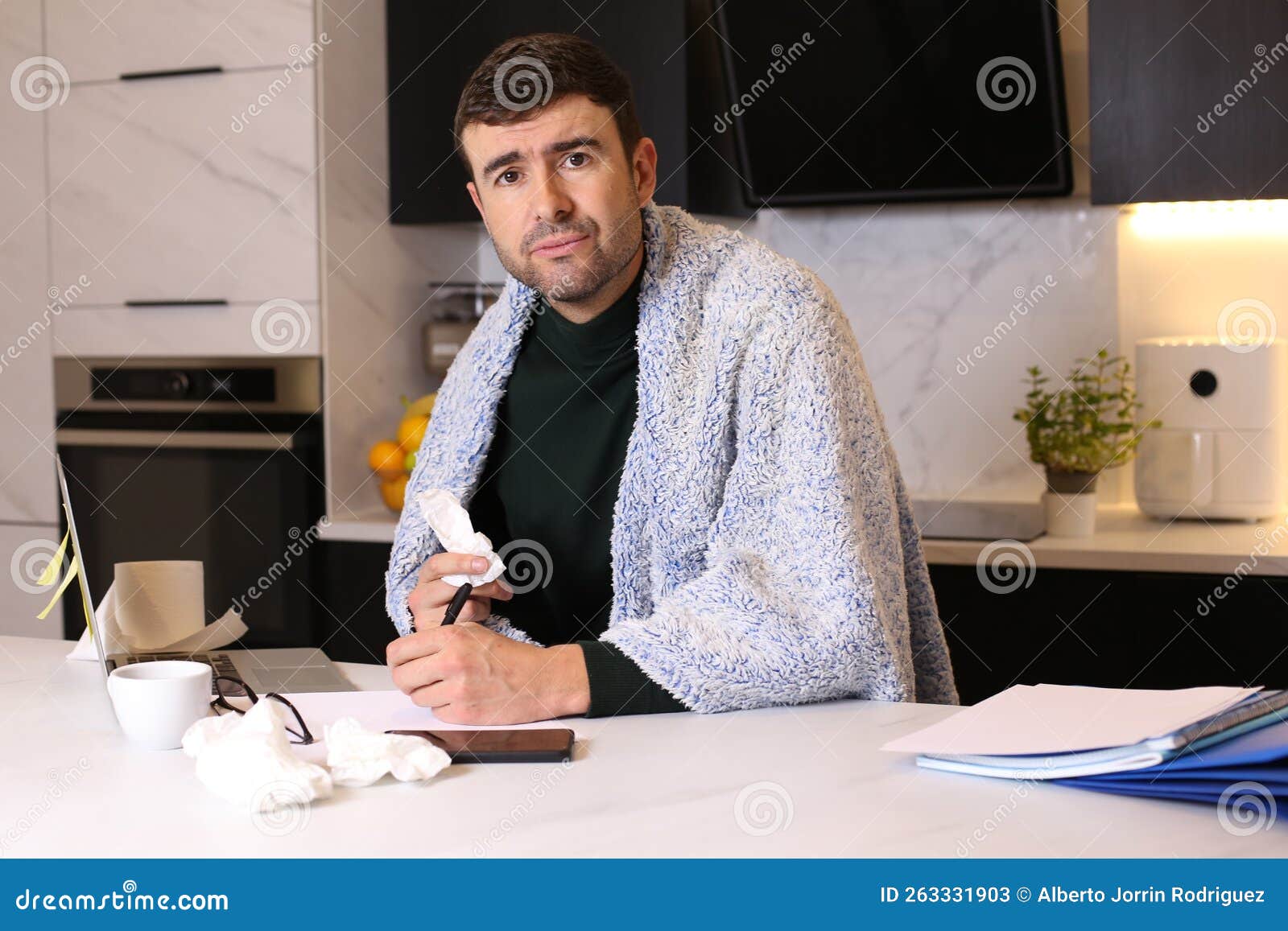 Man Working from Home with a Cold Stock Image - Image of internet ...