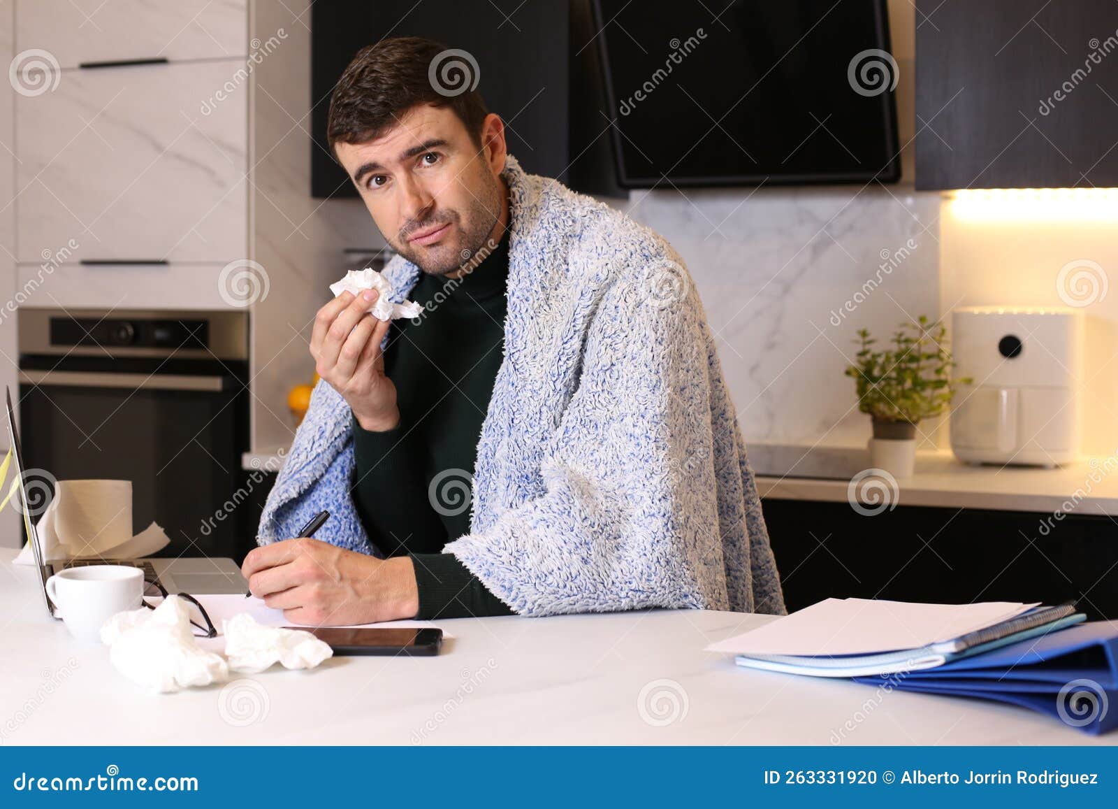 Man Working from Home with a Cold Stock Photo - Image of cold, male ...