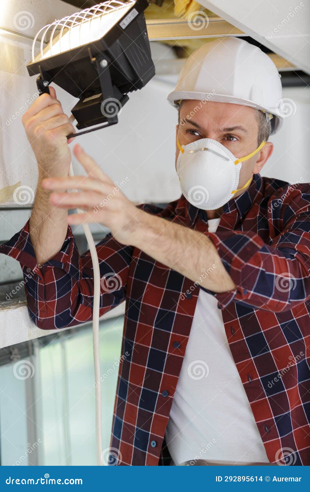 Man Working on Home Insulation Work Stock Photo - Image of mask, indoor ...