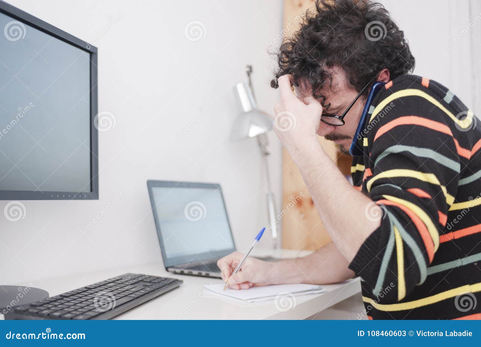 Man Working on a Home Studio Stock Image - Image of home, professional ...