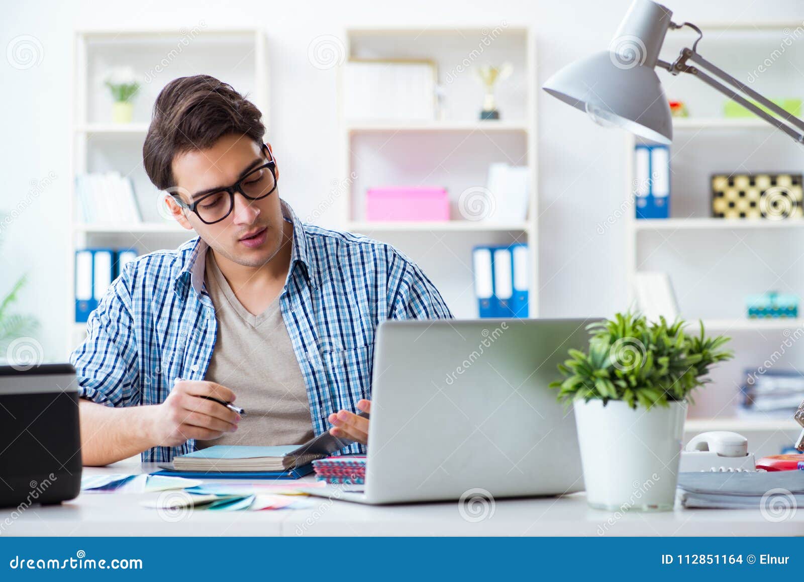 The Man Working from Home in Teleworking Concept Stock Photo - Image of ...