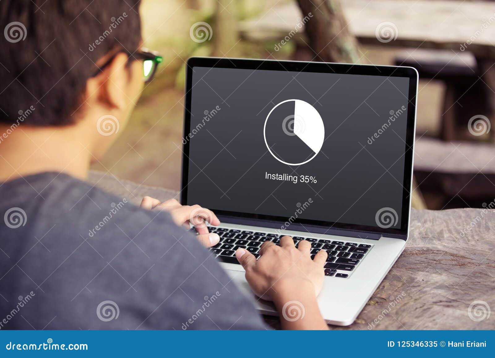 Man Working and Installing Update with Circle Load Percentage Waiting ...
