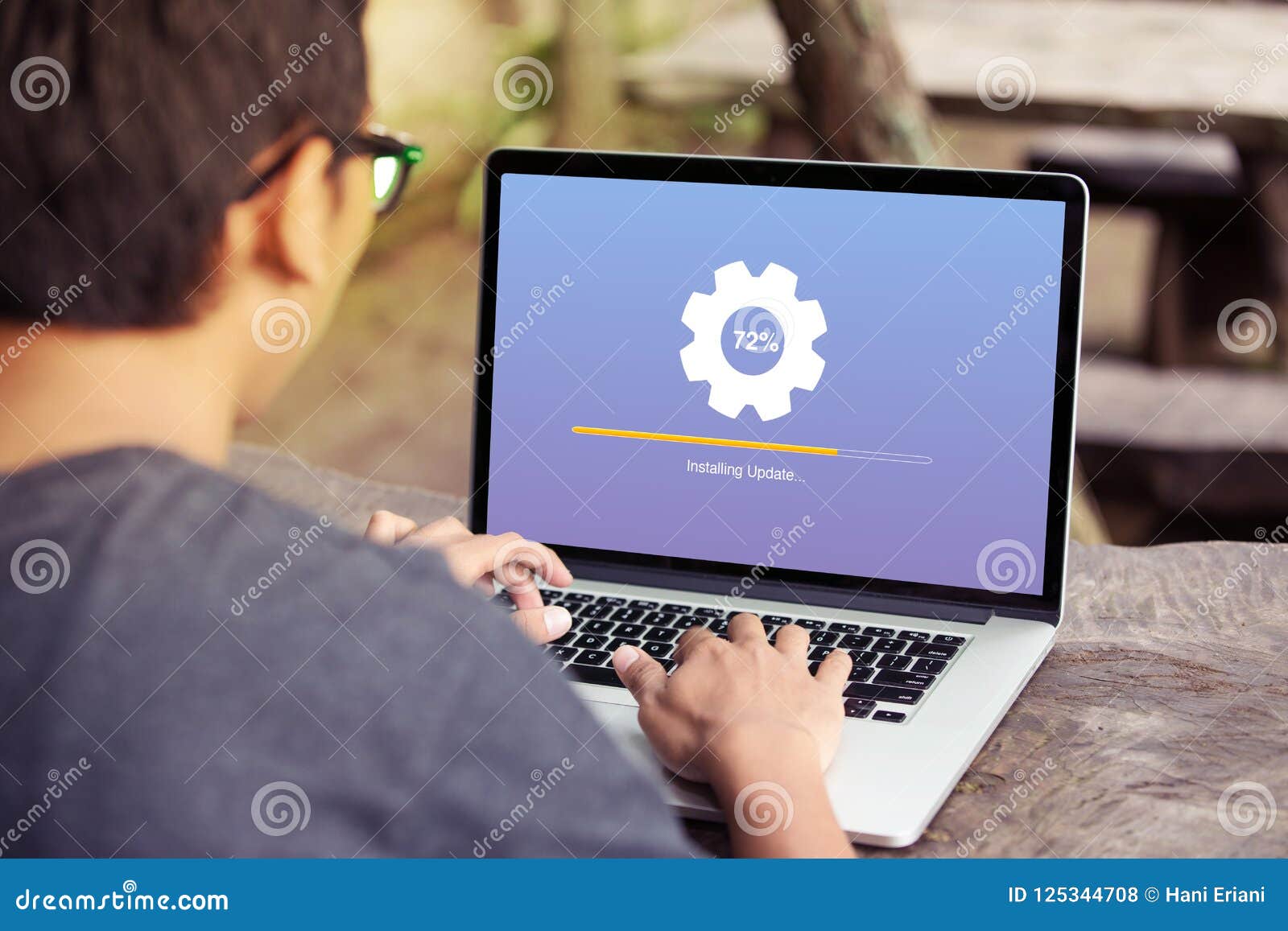 Man Working and Installing Update Process with Gearbox Percentage ... Man Working and Installing Update Process with Gearbox Percentage ...