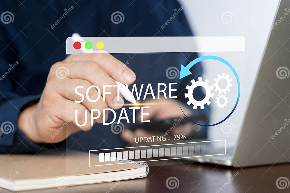 Man Working and Installing Update Process. Software Updates or ...