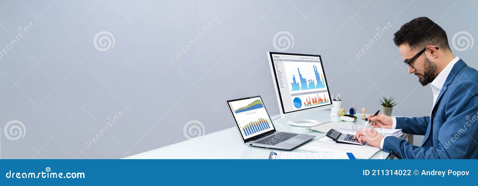 Man Working with Invoices and Charts Stock Photo - Image of mouse ...