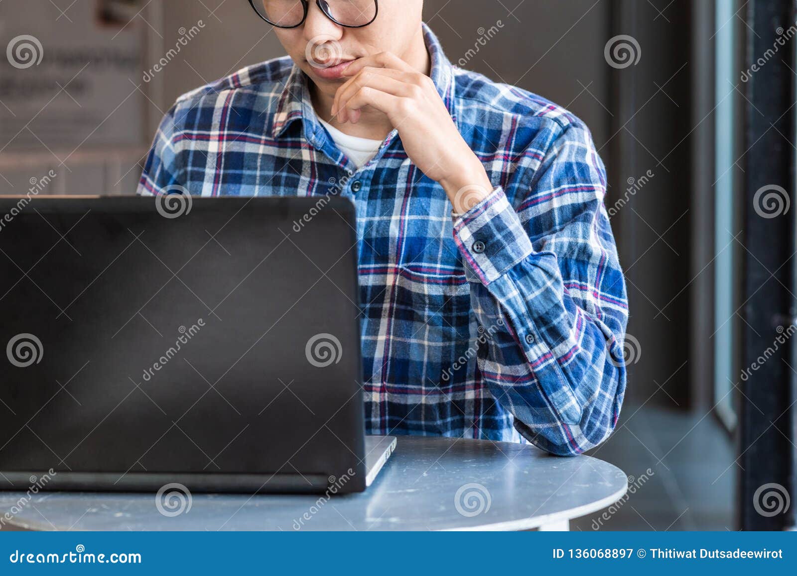 Man working on laptop stock image. Image of business - 136068897