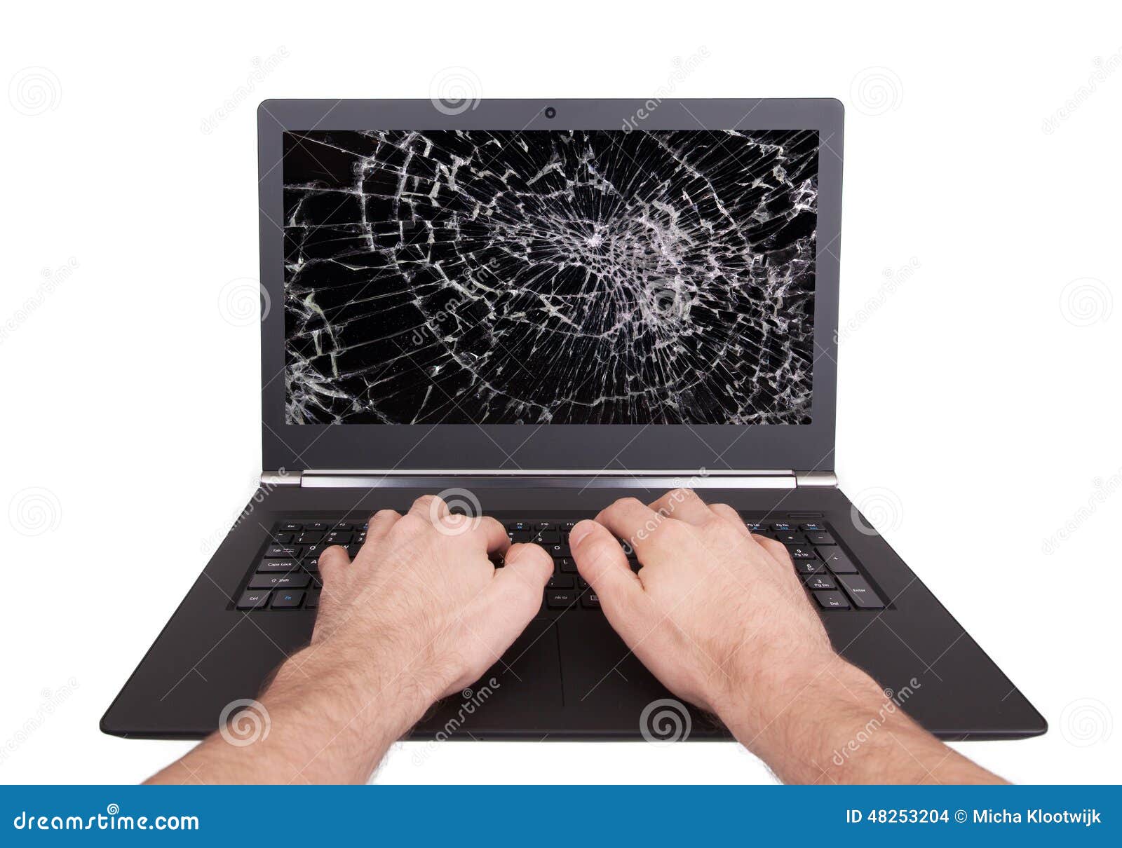 Man Working on a Laptop with a Broken Screen Stock Photo - Image of ...