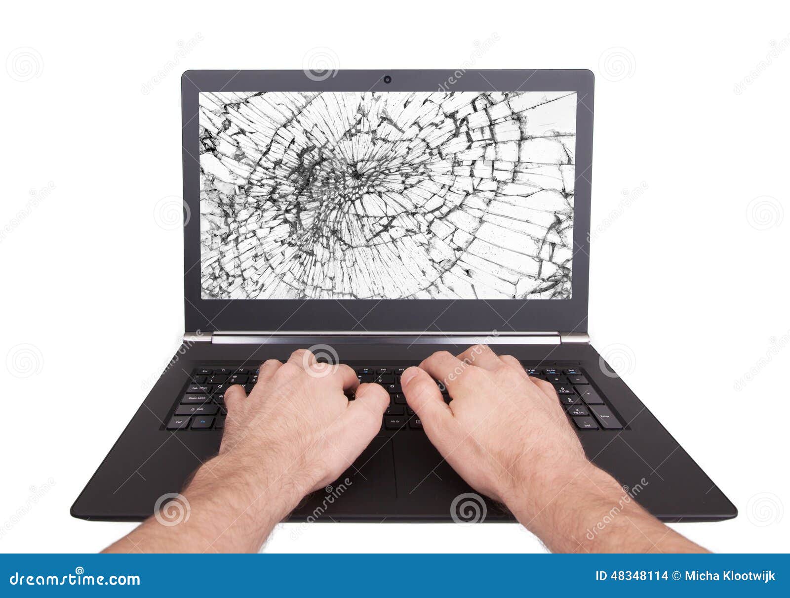 Man Working on a Laptop with a Broken Screen Stock Photo - Image of ...