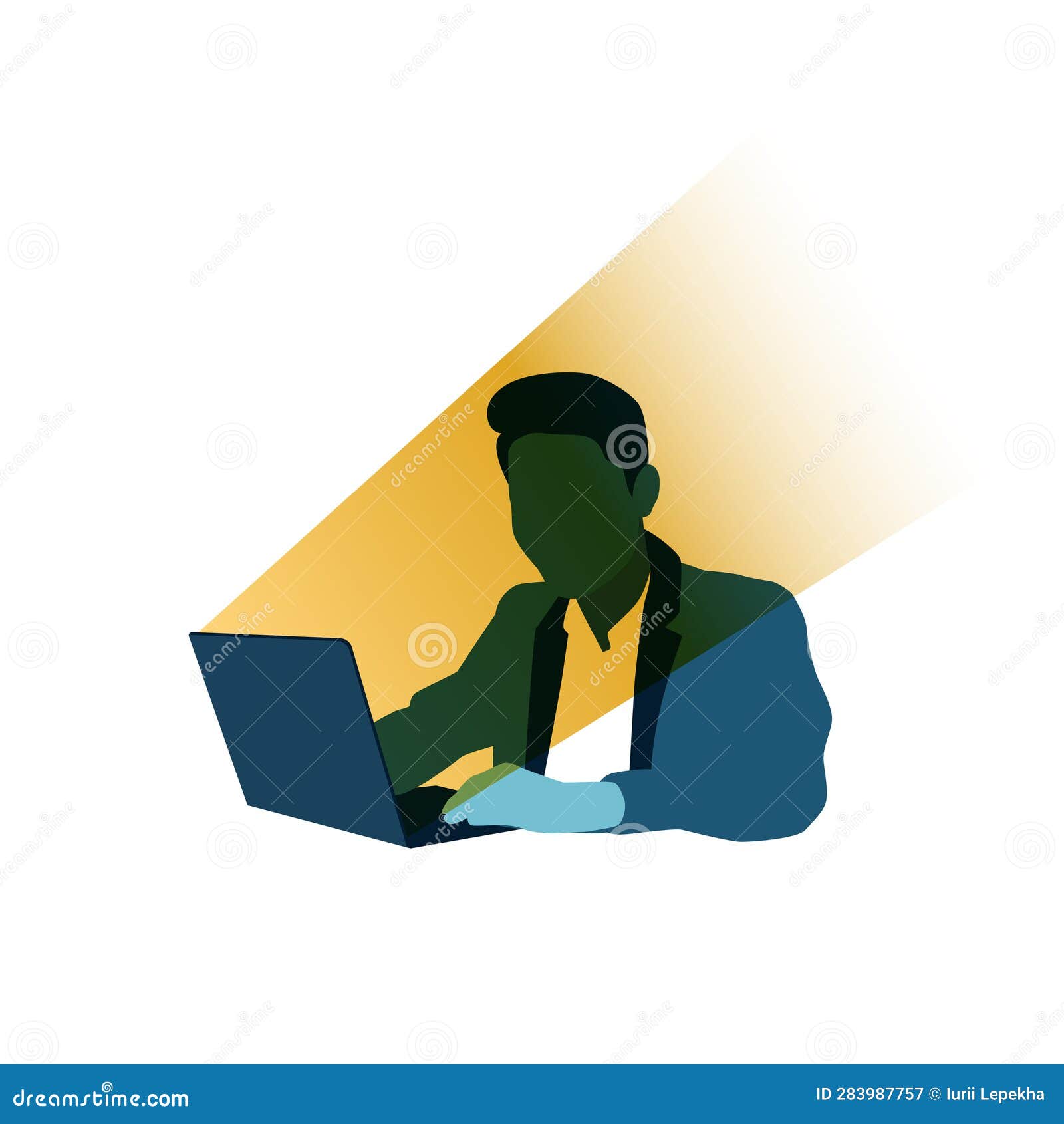 Man Working on Laptop. Businessman at the Laptop. Vector Illustration ...